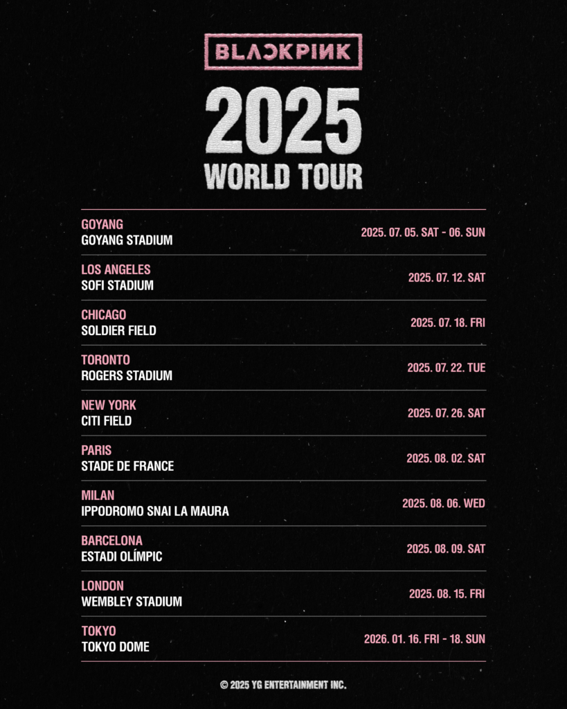 BLACKPINK anuncia las primeras fechas y ciudades para su gira mundial 2025