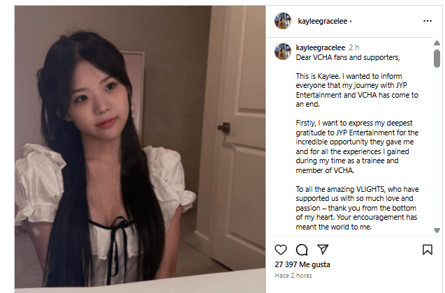 Kaylee anuncia su salida de VCHA y JYP Entertainment